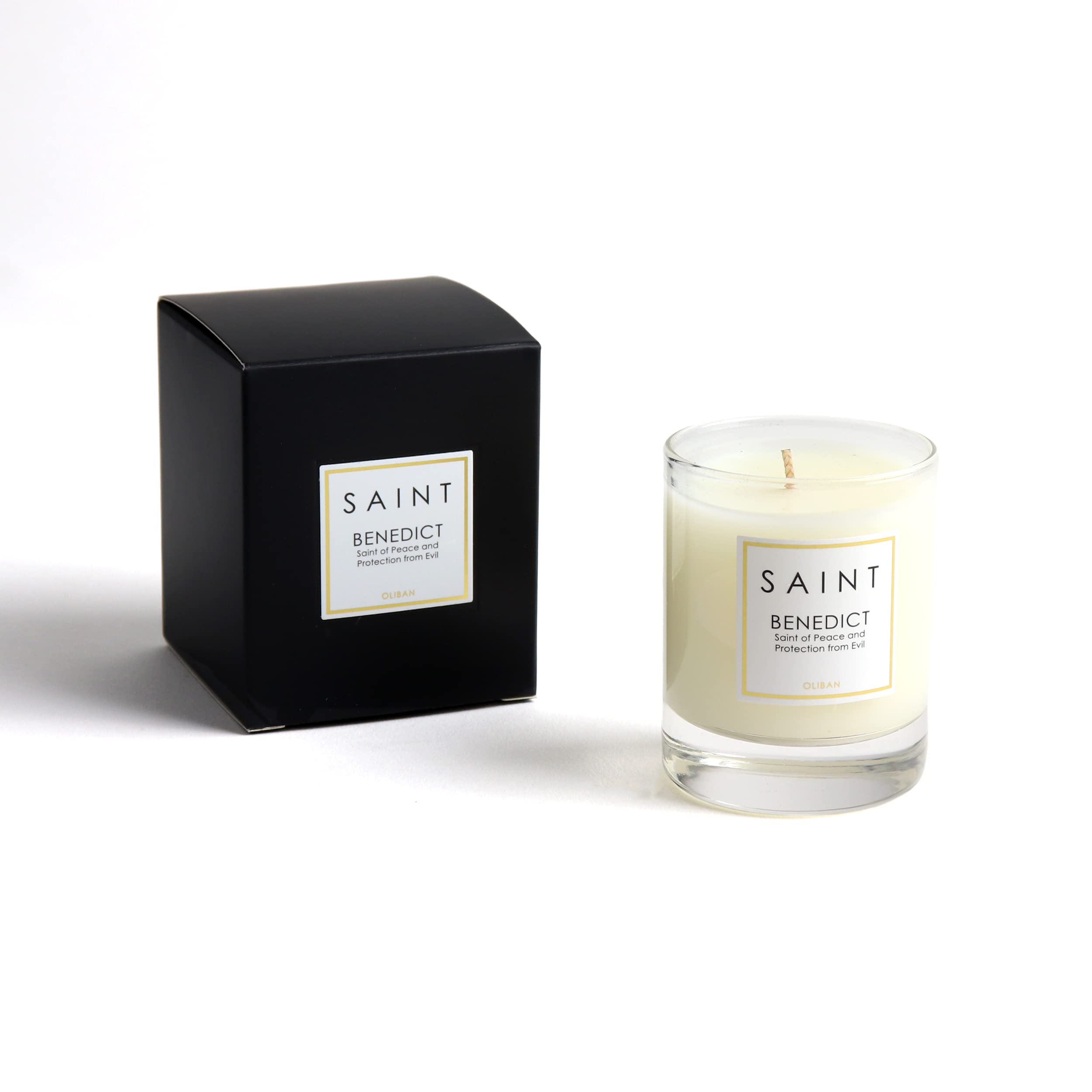 SAINT Benedict Scented Votive Candle with Prayer, Prayer Coin, and Holy Oil, Saint of Peace and Protection from Evil, Soy Coconut Aromatherapy Candle with 15 Hour Burn Time, Holiday Gift-Ready Box