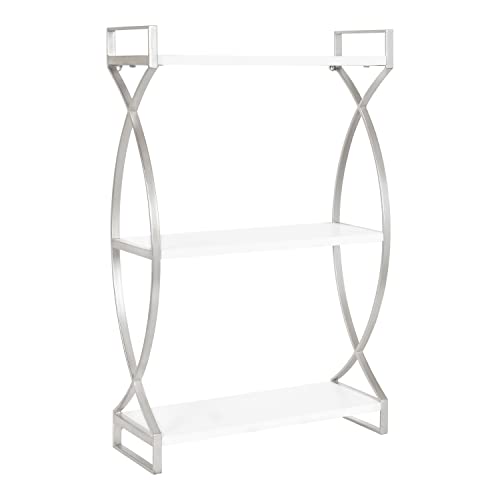 Kate and Laurel Arietta Modern Glam 3-Tier Wood and Metal Shelf, 18 x 7 x 28, White and Silver, Chic Contemporary Storage and Decor