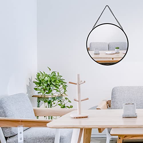 Bowenturbo Hanging Wall Mirror Decorative Metal Round Mirror with Chain for Home Decor Bathroom Bedroom Living Room… (7.9", Black)