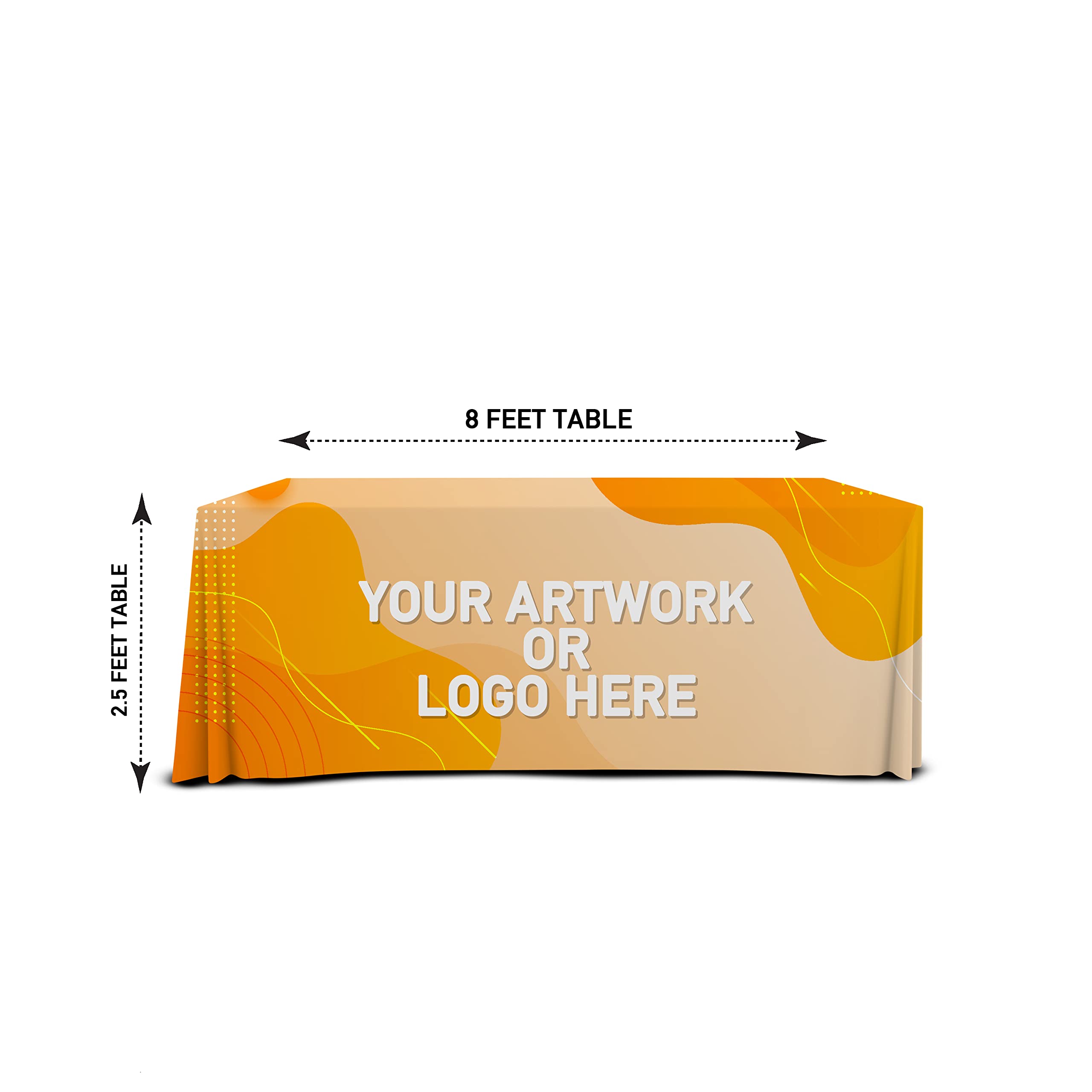 BannerBuzz Custom Premium Table Covers & Throws, 230 GSM, Polyester, Full Color, 1440DPI Dye-sublimation Printing, Hot Knife Cut for Trade Shows and Exhibition Display (8' X 2.5', 4 Sided)