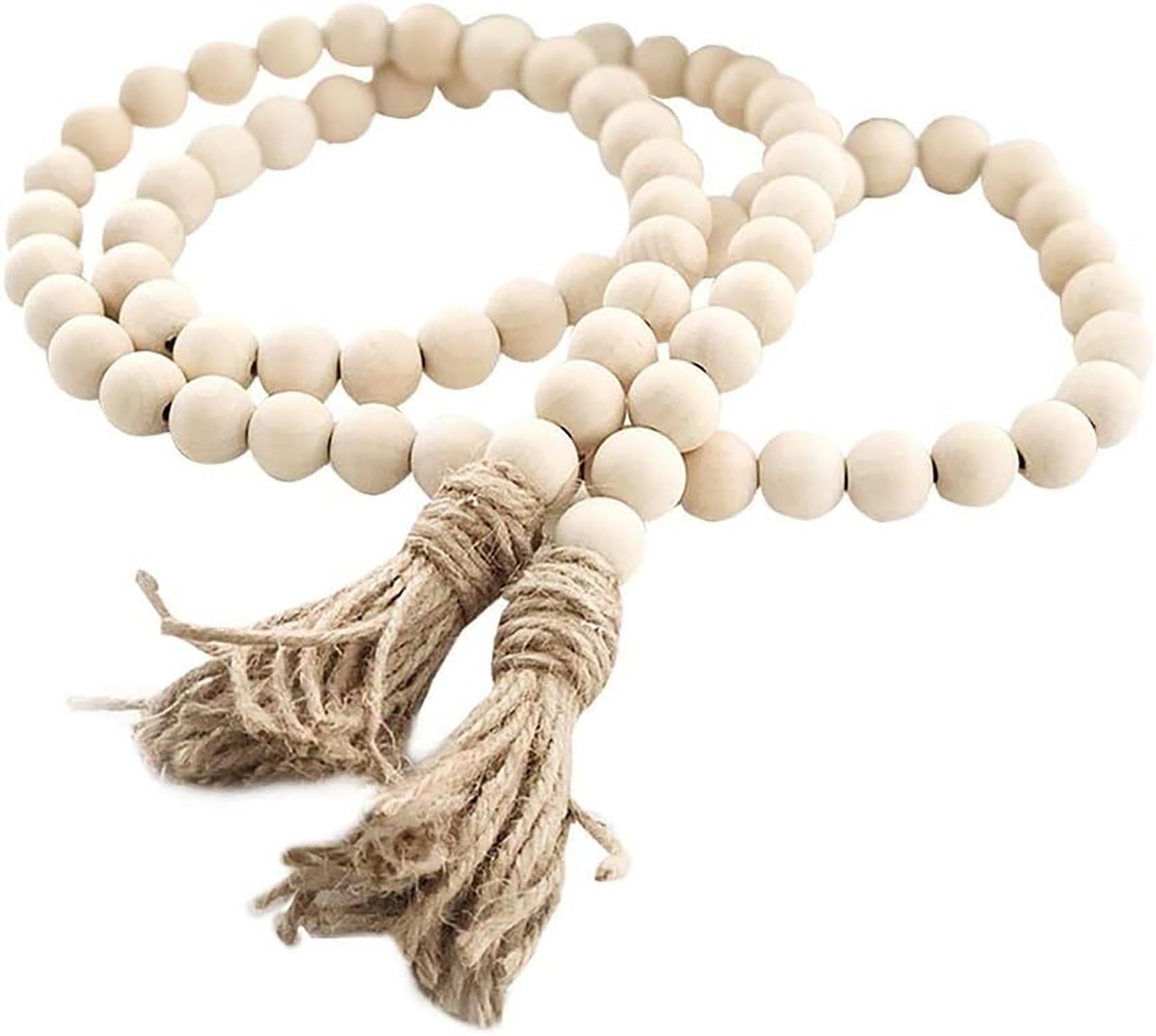 58 in Wood Bead Garland with Tassels, Farmhouse Beads Rustic Wooden Prayer Beads Boho Beads for Style Mirrors, Vases, Sideboards, Coffee Tables Decor (Nature)