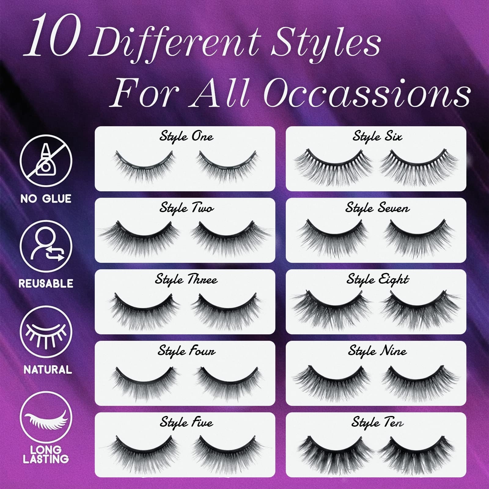3D & 5D Magnetic Eyelashes with Eyeliner Kit, EARLLER 10 Pairs Natural Look False Lashes with Applicator - Easy to Apply and No Glue Needed, Reusable Short and Long Eyelashes Set