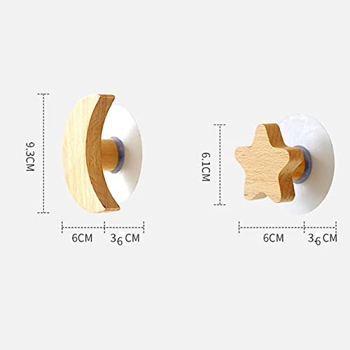 ANYU Wooden Coat Hooks Wall Mounted, Moon Star Cloud Shape Wood Wall Hooks Vintage Hangers for Hat, Towel, Key (Beech Wood)
