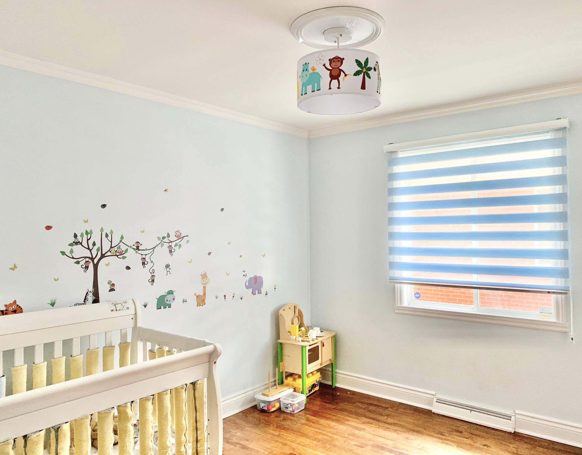 Firefly Home & Kids Lighting Jungle Animals Semi Flush Mount Light Fixture 3-Light, Fabric Shade with Acrylic Diffuser, 16" W x 13" H, Nursery Room, Children's Bedroom, Kids Bedroom, Playroom