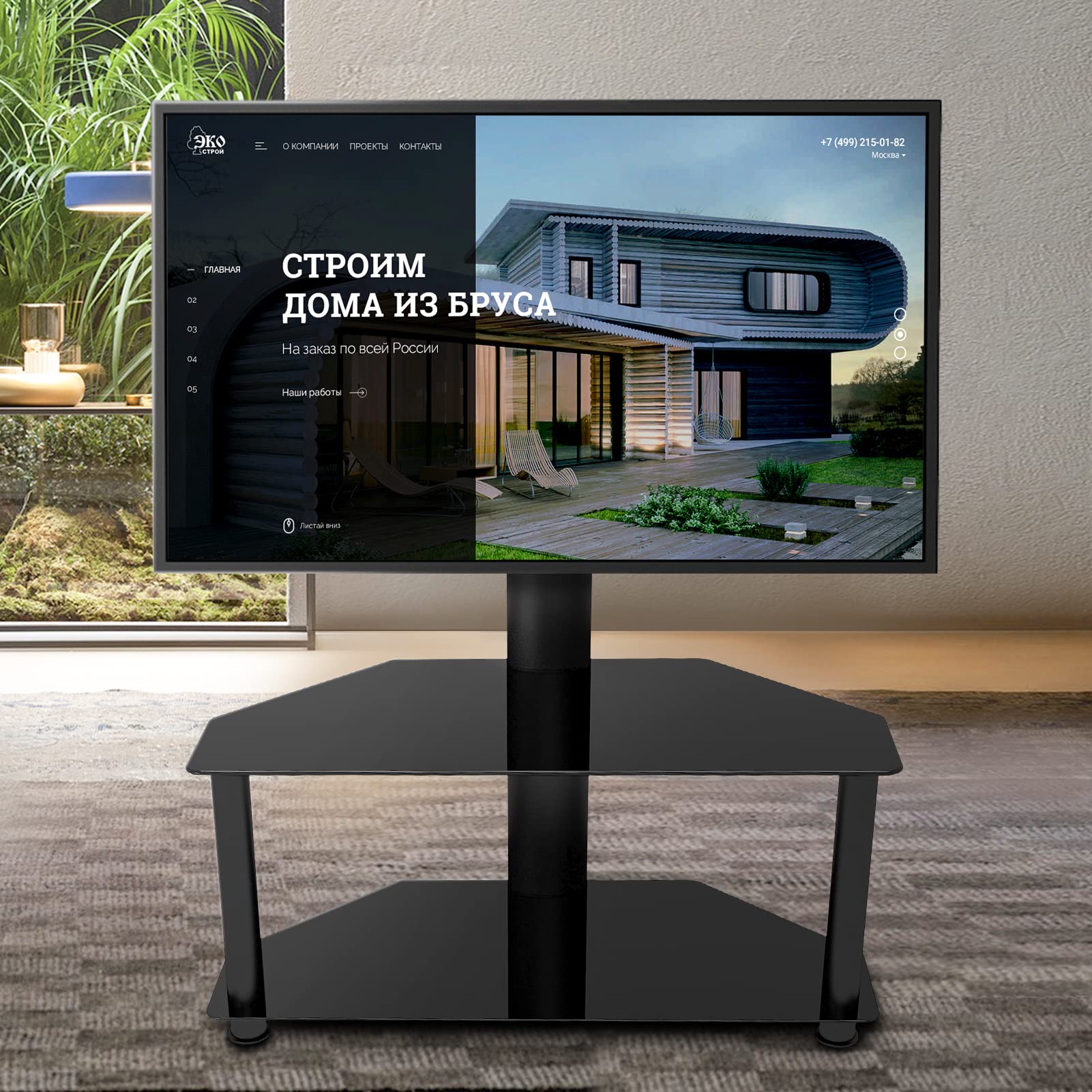 Universal Floor TV Stand with Height Adjustable and Media Shelf for 32-70 inch Flat Screen TV, Swivel TV Mounts Stand with Solid Wood Base for Living Room (Walnut)