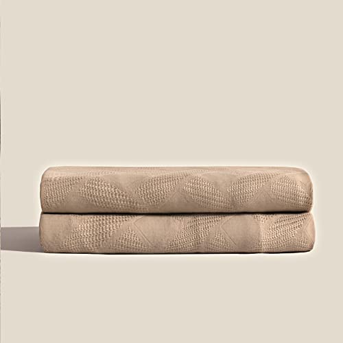 Beoty Lake Cotton Plain Waffle Throw Blanket for Adults and Kids-Soft Breathable 100% Cotton Blanket Modern Minimalism Cozy Cool Blanket for Bed, Couch, Sofa for All Seasons(Beige,Twin 80"x60")