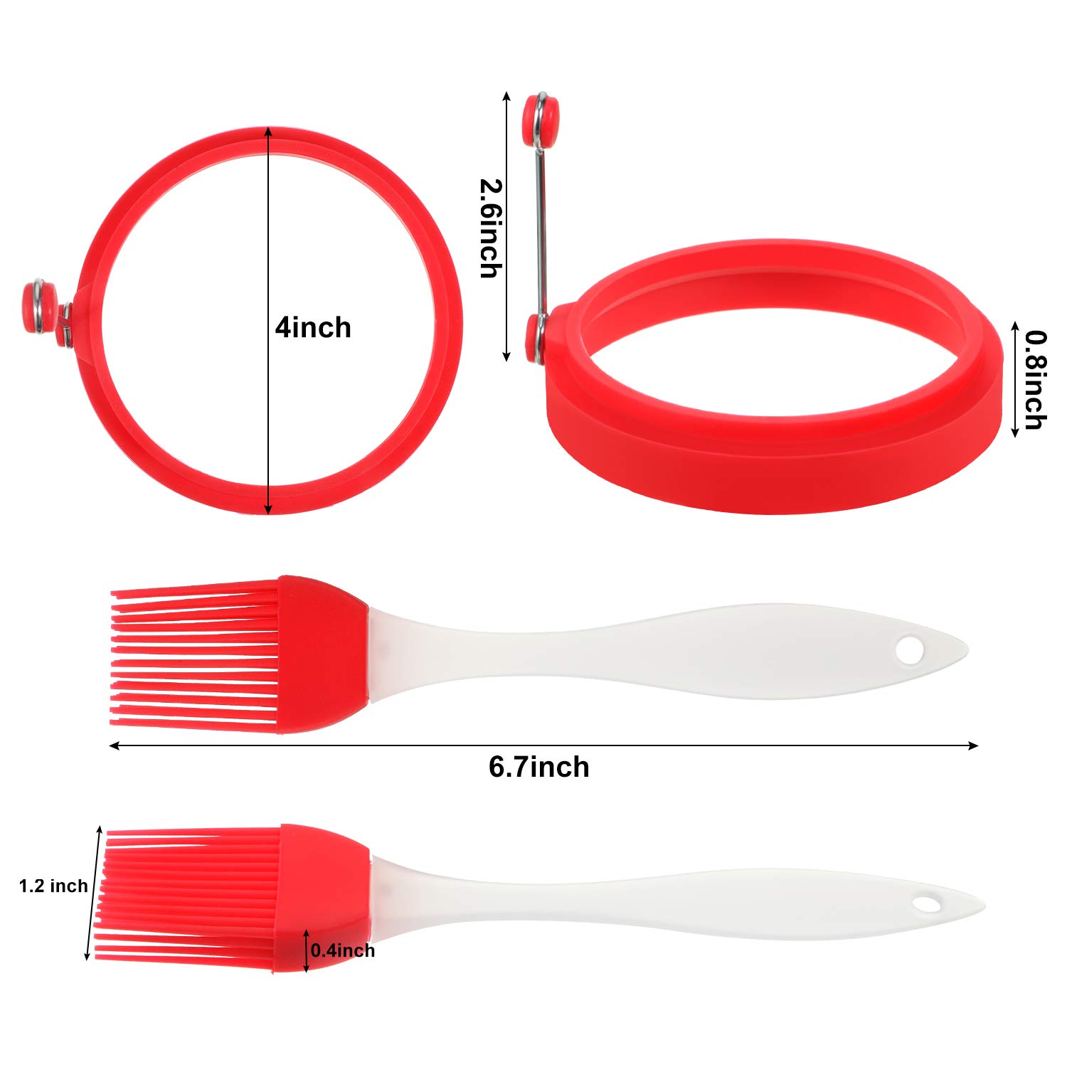 8 Packs Silicone Egg Rings, 4 Inch Food Grade Egg Cooking Rings, Non Stick Fried Egg Ring Mold, Pancake Breakfast Sandwiches, with 2 Silicone Brushes