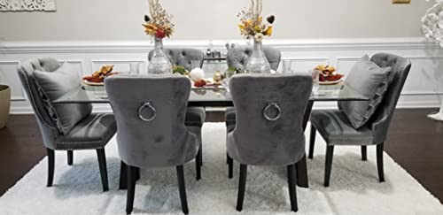 BEEY Velvet Upholstered Dining Chair Set of 4 Dark Grey Modern Tufted Accent Chairs with Nailhead Trim and Back Ring Pull,High Chair with Solid Wood Legs for Living Room Baronet Restaurant