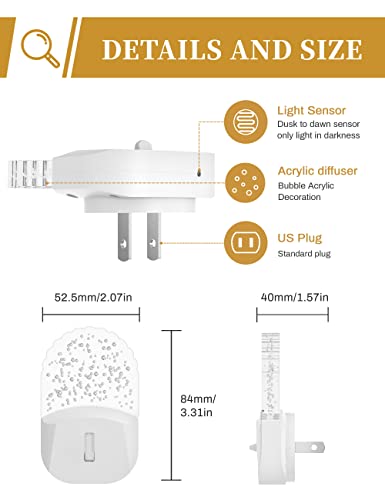 DORESshop LED Night Light, Baby Night Light [4 Pack], Plug in Night Light with Auto Dusk to Dawn Sensor, Adjustable Brightness Night Light for Kids, Bathroom, Bedroom, Nursery Room, Soft White 3000k