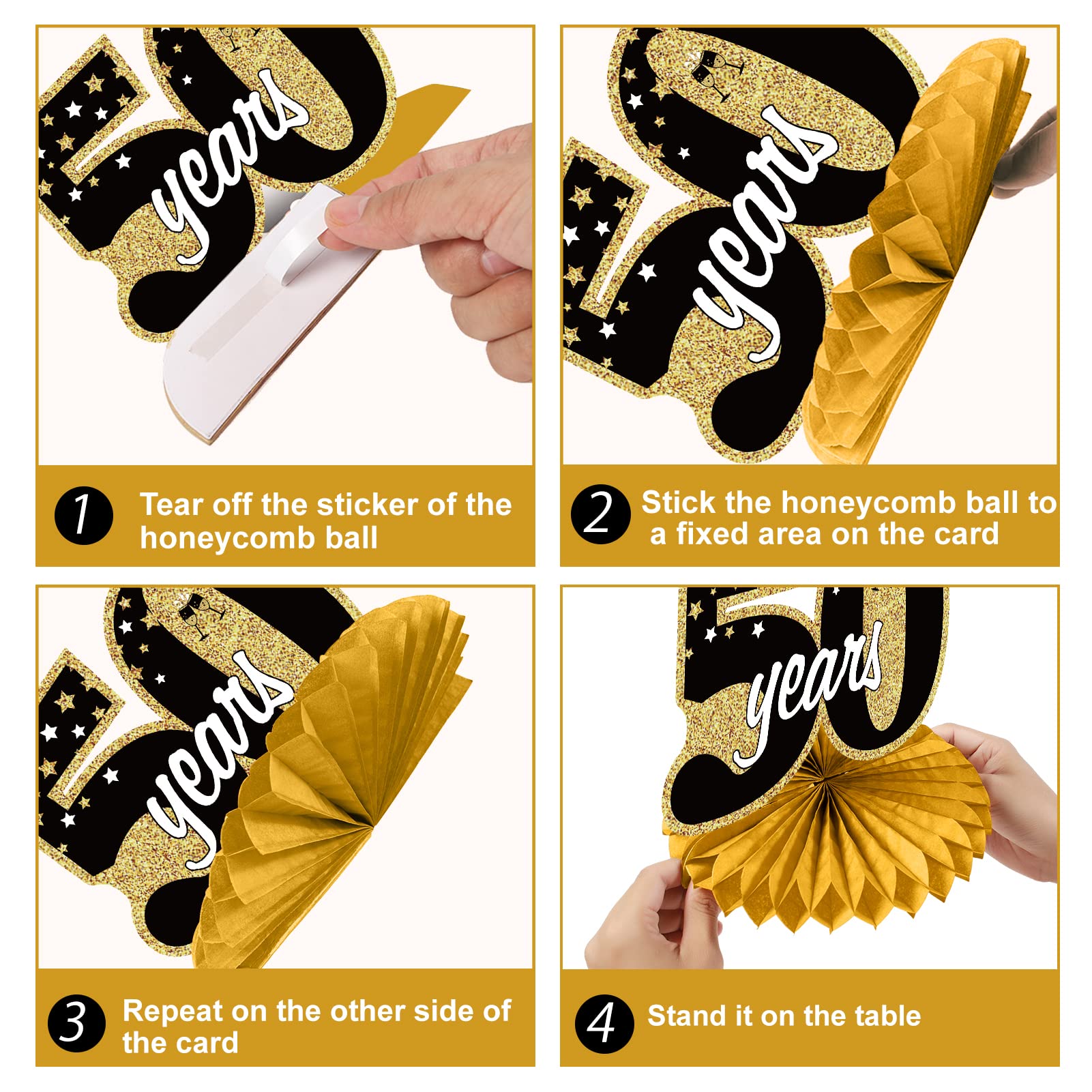 50th Birthday Banner Decorations for Men Women, 10Pcs Happy 50th Birthday Banner Honeycomb Centerpieces Swrils Kit