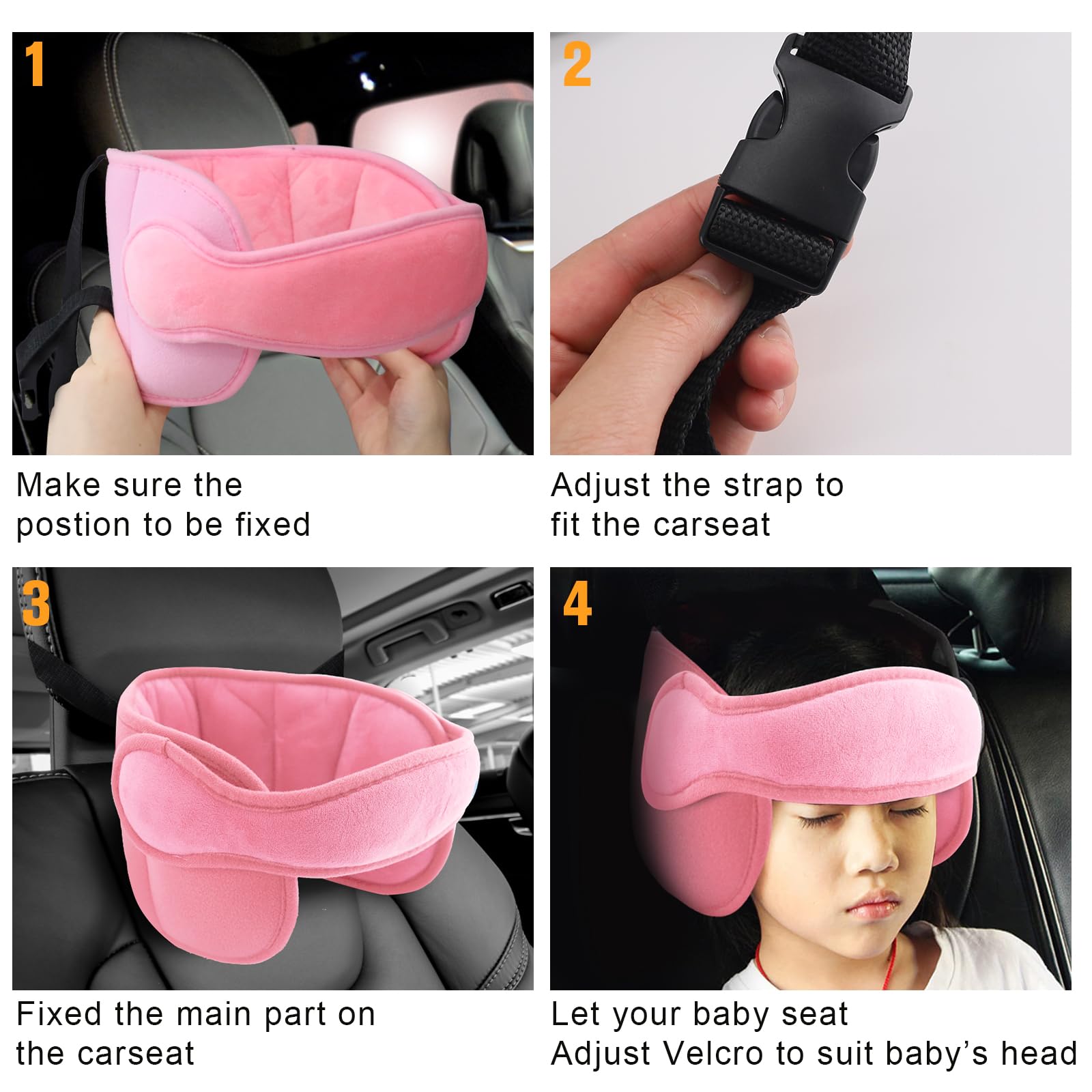 vocheer Baby Car Seat Head Support Band, Adjustable Carseat Sleep Nap Aid Holder Belt Head Protection Strap for Kids 1-5 Years Old Pink