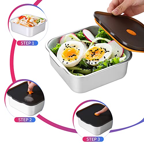 BEFOY Stainless Steel Food Storage Containers with Lids 1100ML* 3 Food Lunch Box Containers Leak-proof Light Easy Set with Air Vent Snack Boxes for People, Kitchen Storageā¦