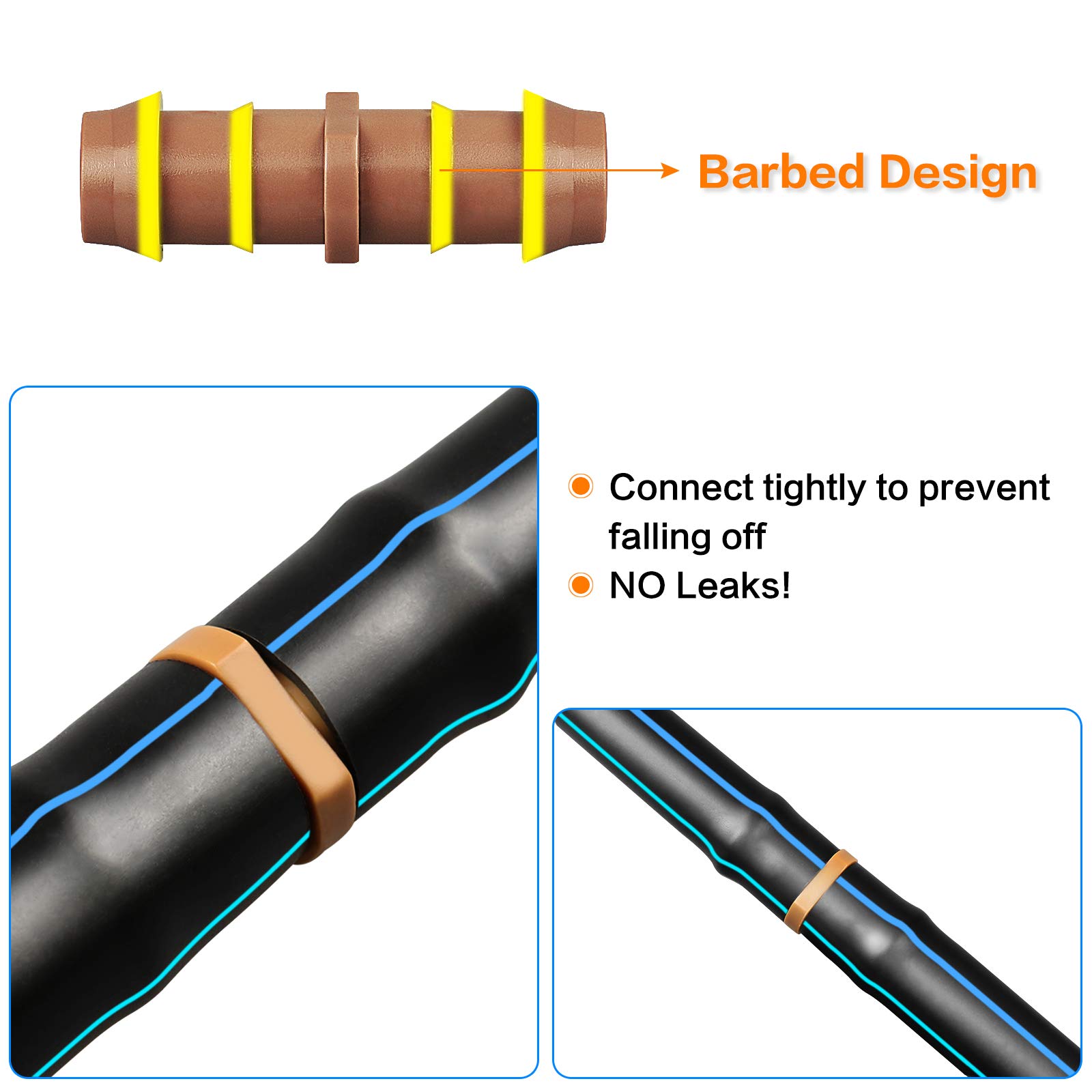 JAYEE 25 Pack Drip Irrigation Barbed Coupling Fittings (17mm) for 1/2" Drip Hose(0.600”ID), Sprinkler Tubing Connector for Drip System