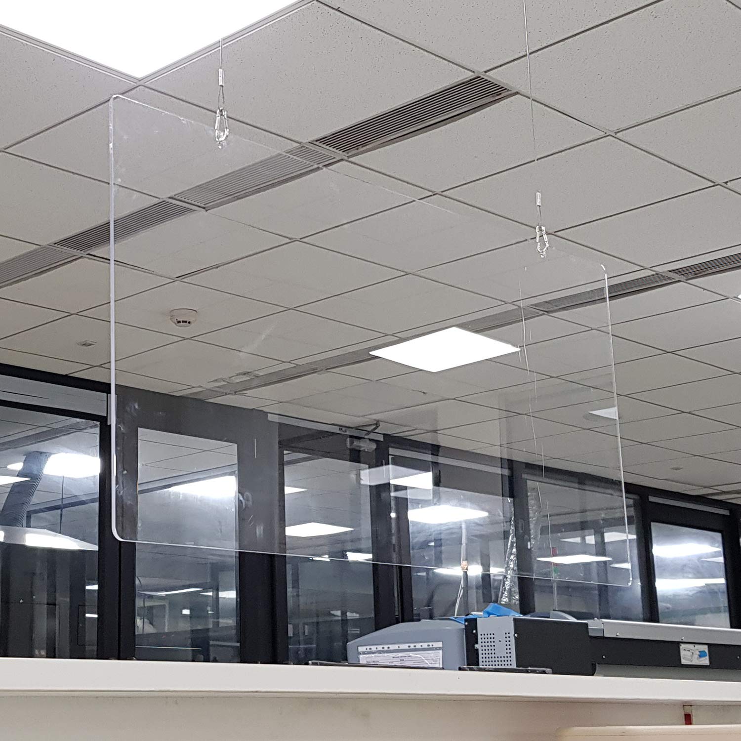 BannerBuzz Hanging Sneeze Guard Clear Acrylic Barrier 5mm Thickness, Easy to Install - Cough Guard Plastic Shield Screen for Retail Stores, Cashier, Receptionist (40" x 32")