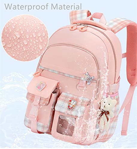 BEFUNIRISE Backpack for School Girls Bookbag Cute Bag College Middle High Elementary 18 Inch School Backpack for Teen Girls (Pink, Large)