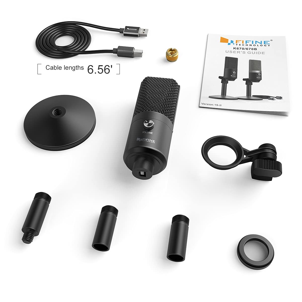 Fifine Podcast Microphone USB with Headphone Monitoring 3.5mm Jack and Pluggable USB Connectivity Cable for Computer,PC,Mac/Windows,Recording Voice Over, Streaming Twitch/Gaming/YouTube/Discord-K670B