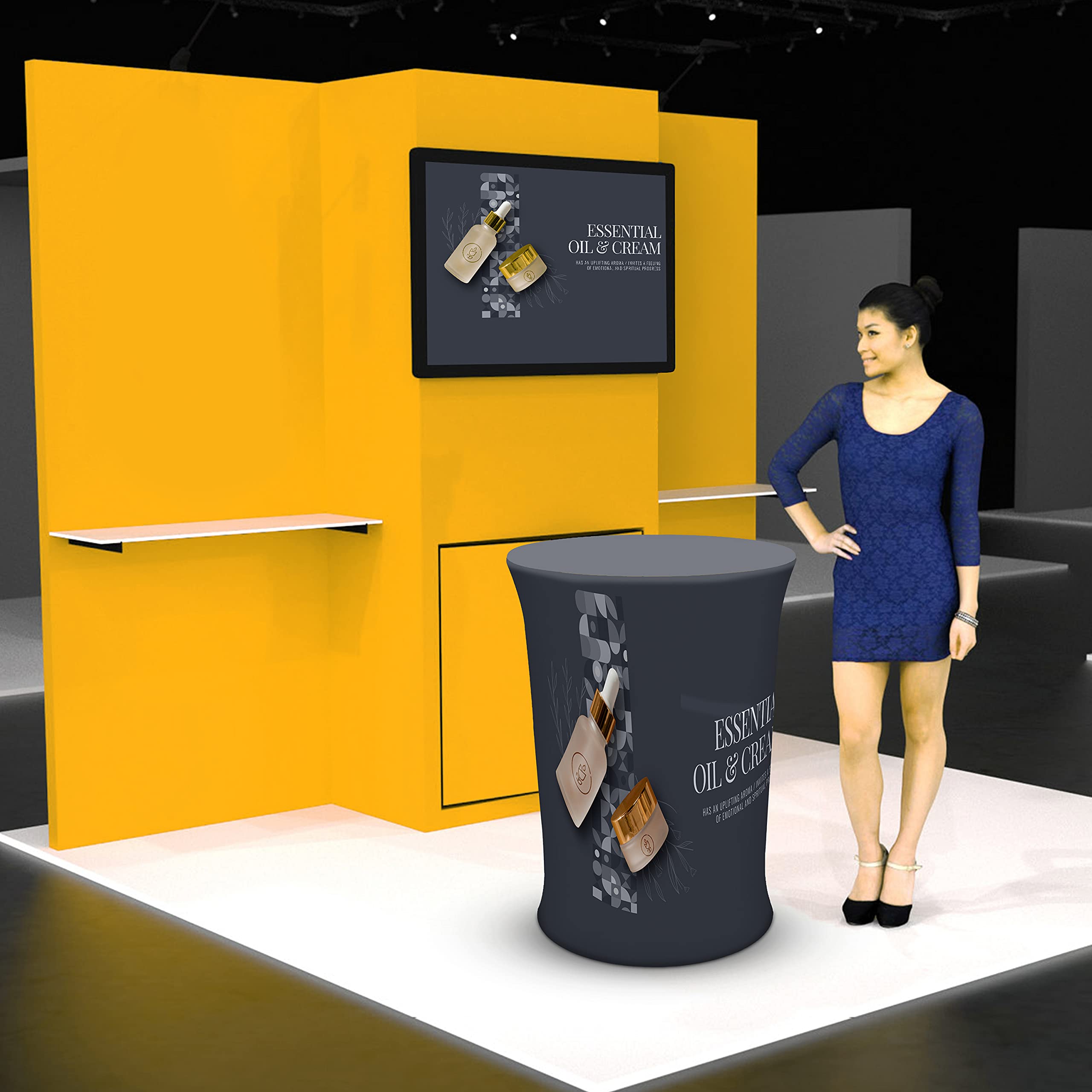 BannerBuzz, Fabric Pop Up Oval Booth, Graphic with Hardware, 240 GSM, Tension Fabric, 32 mm Tube Diameter, 1440 DPI Dye-Sublimation Printing, Ideal for Trade Show, Exhibition (58.3β W X 39β H)