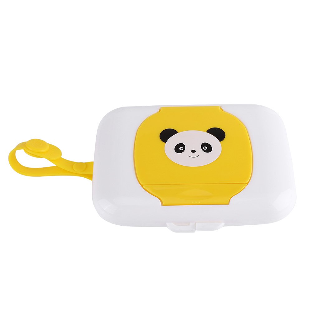 Wet Wipes Storage Box, Baby Wipe Holder Portable Wipes Dispenser Baby Wipes Travel Container for Bathroom Outdoor Use (White&Yellow)