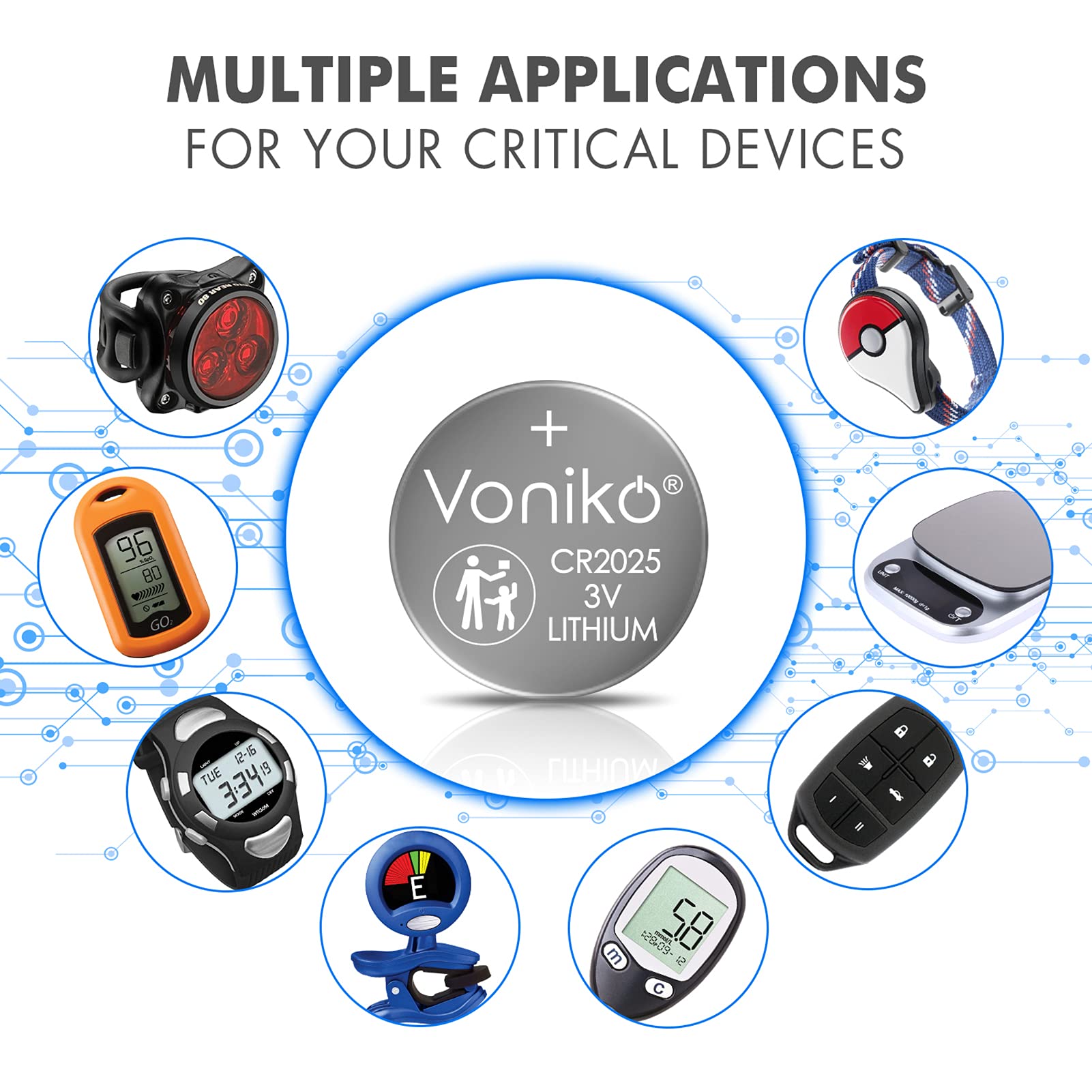Voniko 3 Volt CR2025 Battery 6 Pack β CR 2025 Button Cell Battery β 2025 Lithium Coin Batteries, 7 Years Shelf Life