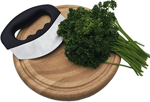 Checkered Chef Mezzaluna Knife - Rocker Knife, Mincing Knife, and Mezzaluna Chopper w/Single Blade and Cover/Sheath - Vegetable Cutter & Salad Chopper