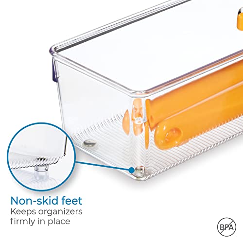 iDesign Utensil Holder and Silverware Organizer for Kitchen Utensils and Countertop Storage, The Linus Collection – Set of 2, 4" x 12" x 3", Clear