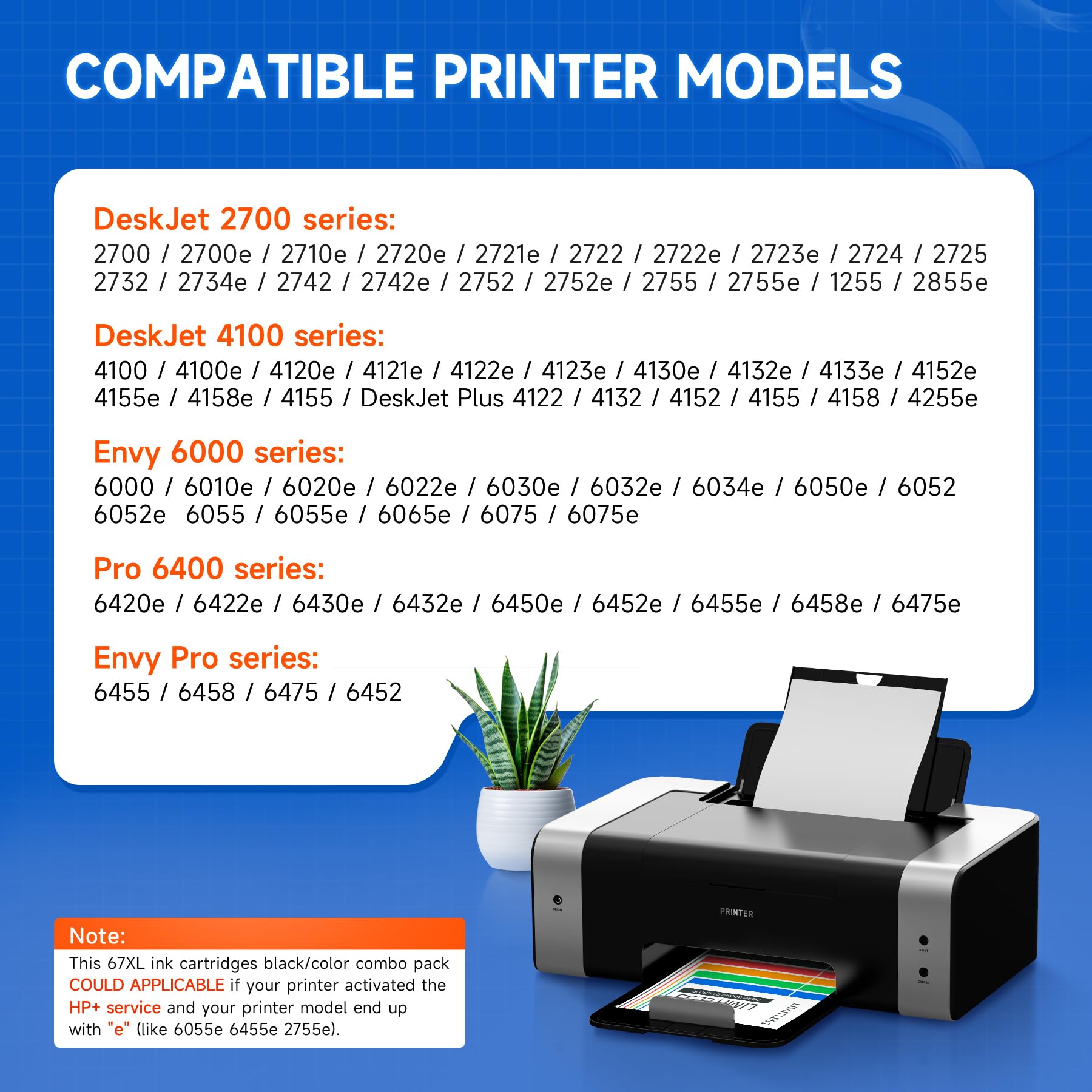 67XL Ink Cartridge Black/Color Combo Pack for HP Ink 67 67XL for HP 67 Ink Cartridge Fit for Envy 6000 6055 6055e 6400 6455 DeskJet 2855e 2700 2700e 2755 2755e 2752 4152 2755 4155e Printer(2 Pack)