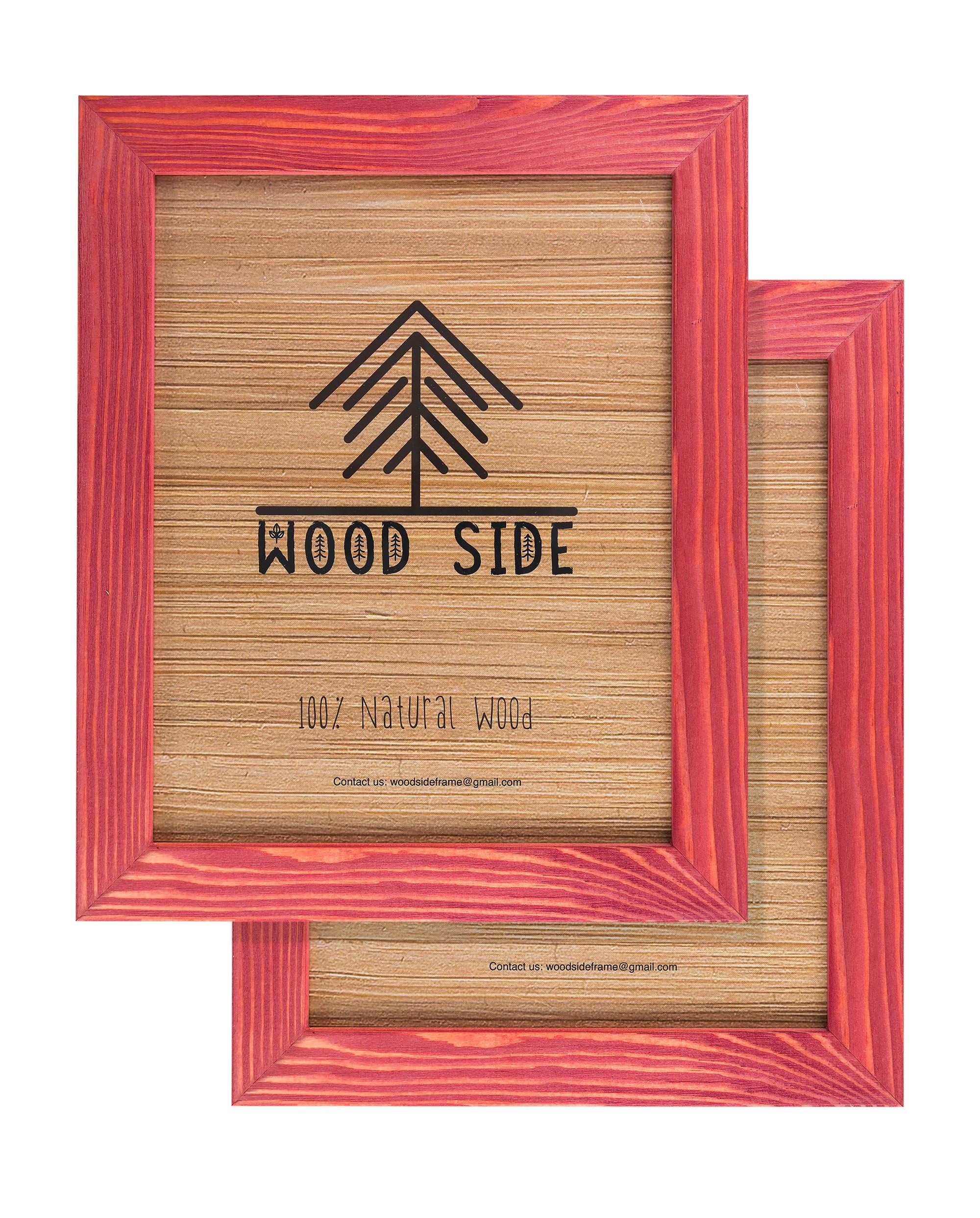 8.5 x 11 Wooden Rustic Picture Frames - Set of 2 for Diploma Documents and Certificates Wall Mount and Tabletop - Natural Wood Photo Frame - Red