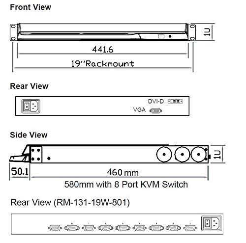 Crystal Image Technologies - Rackmount Console - 1U 19" Rackmount Monitor, 1440 X 900 Resolution, VGA + HDMI Input (Part#RM-111-19WH) includes 3 Year Warranty