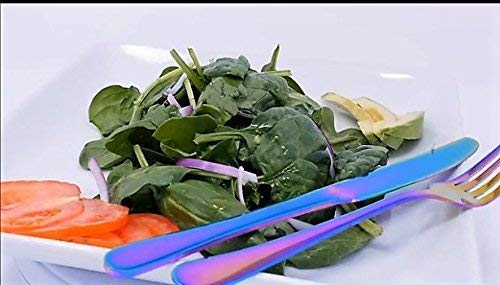 Lightahead 16pcs Rainbow colored Iridescent Stainless Steel Flatware Tableware Cutlery Set in attractive Black Gift Box (Multicolored)