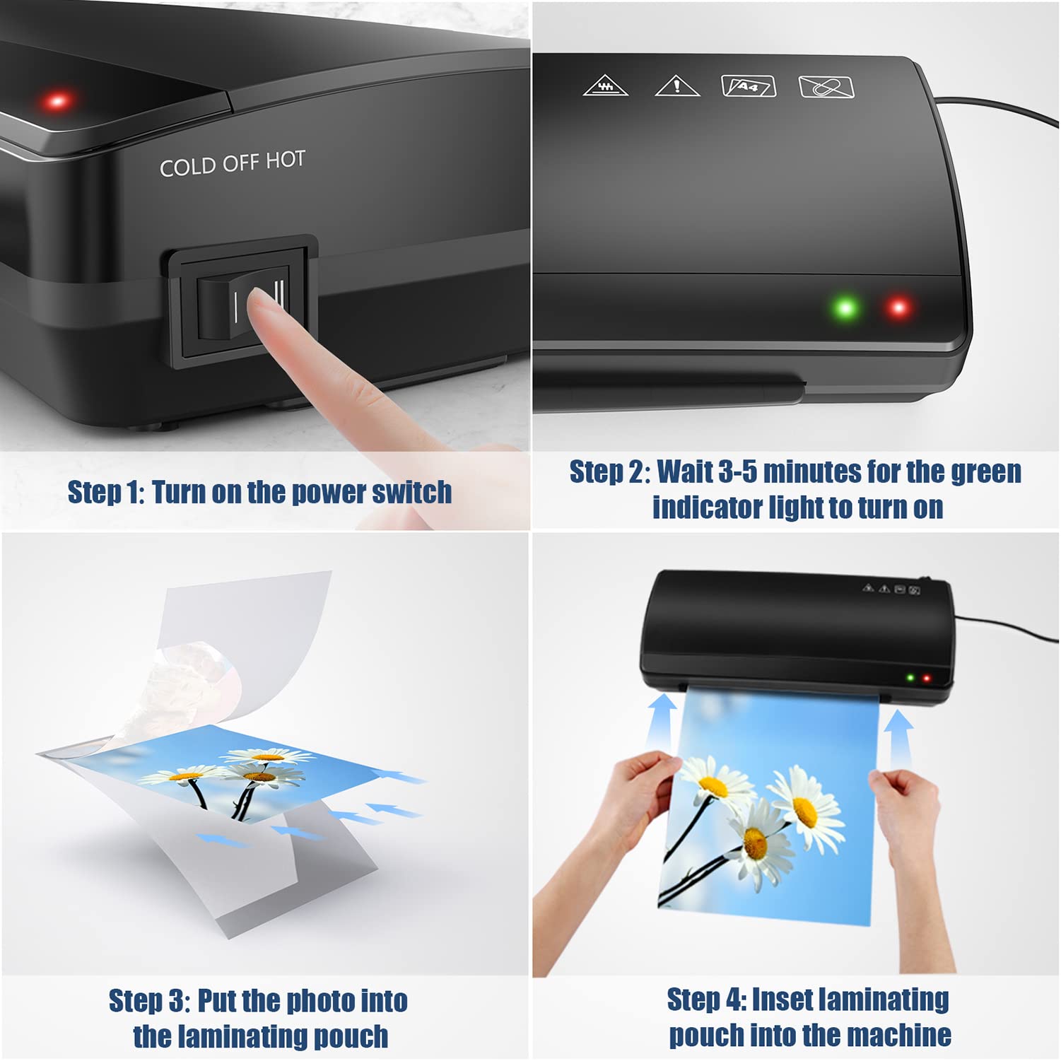 4 in 1 Laminator Machine, 9-Inch Thermal Laminator with 30 Laminating Sheet A4/A5/A6, Paper Trimmer and Corner Rounder, Personal Laminator for Teacher /Home /School /Office (Black)
