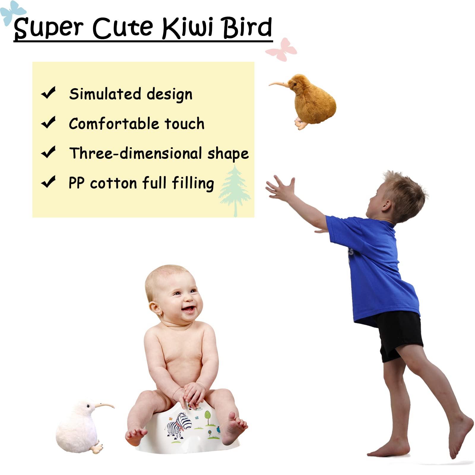 zhidiloveyou Kiwi Bird Stuffed Animal Kawaii Plush Cute Toy for Kids Adults (7.87", Brown)