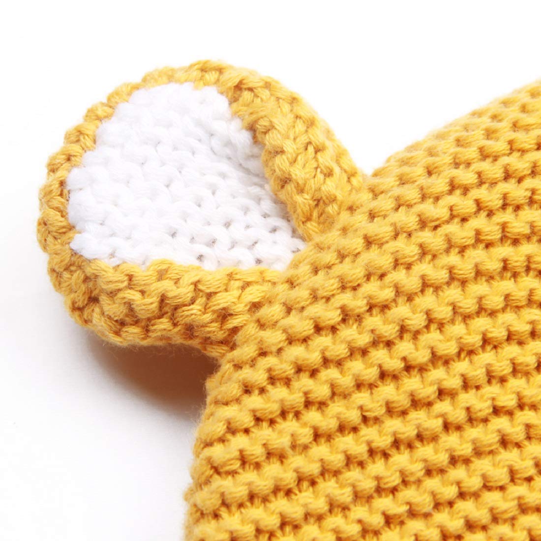 LLmoway Infant Baby Girls Knit Hats Kids Boys Beanie Cap Cotton Crochet Hat with Ear, Yellow, 0-12M