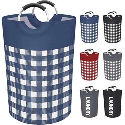 BlissTotes Large Laundry Basket Laundry Hamper Bag Washing Bin Clothes Bag Collapsible Tall With Handles Waterproof Travel Bathroom College Essentials Storage For College Dorm, Family (Blue, M)