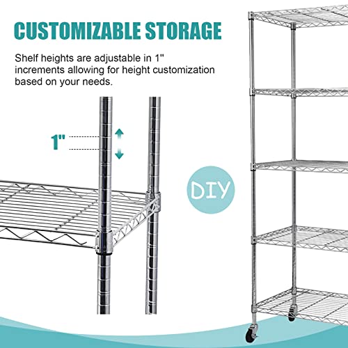 BELANITAS 5 Shelf Adjustable Storage Shelves, Heavy Duty Shelving Storage Units on Wheels Casters Steel Shelves for Storage Unit Metal Shelf Wire Rack, 59" L x 18" W x 71" H,Chrome