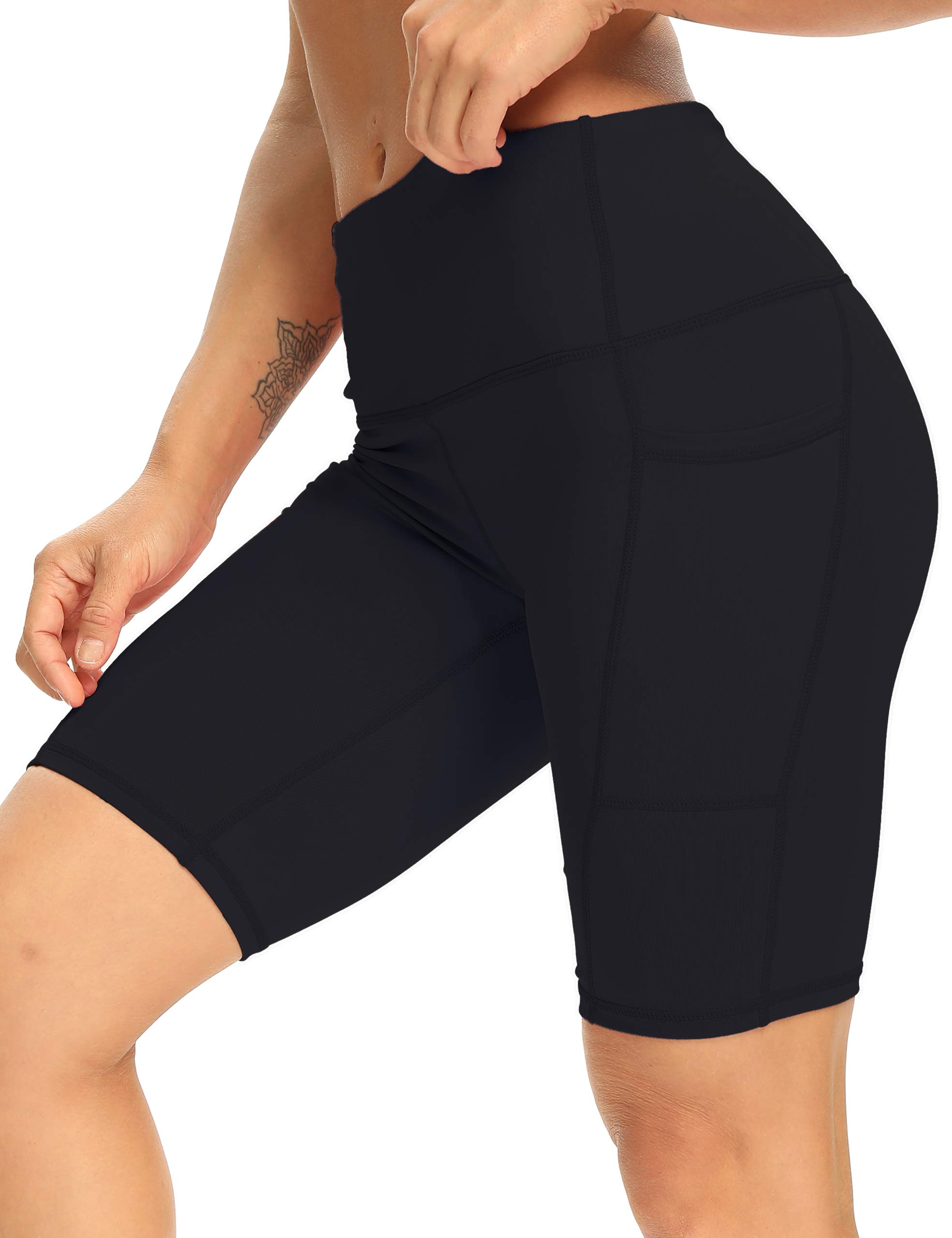 8" High Waist Workout Biker Yoga Shorts Athletic Running Tummy Control Short Pants with 3 Pockets for Women Black-XL