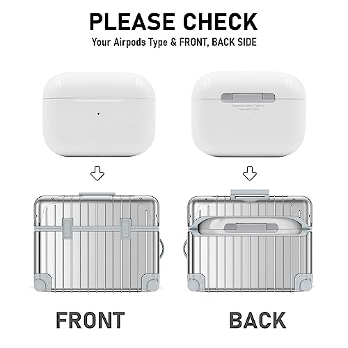 AirPods Pro 2 Case Cover, KOREDA Funny Suitcase Design Case for Airpods Pro 2nd Generation/1st Generation (2022/2019), Cute Fashion Protective Hard Case for Women Men with Keychain (Silver)
