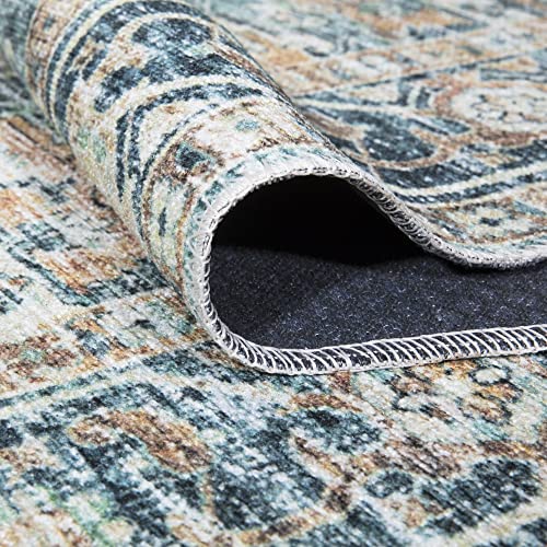 Bloom Rugs Caria Washable Non-Slip 5x7 Rug - Blue Green/Tangerine Area Rug for Living Room, Bedroom, Dining Room and Kitchen - Exact Size: 5' x 7'