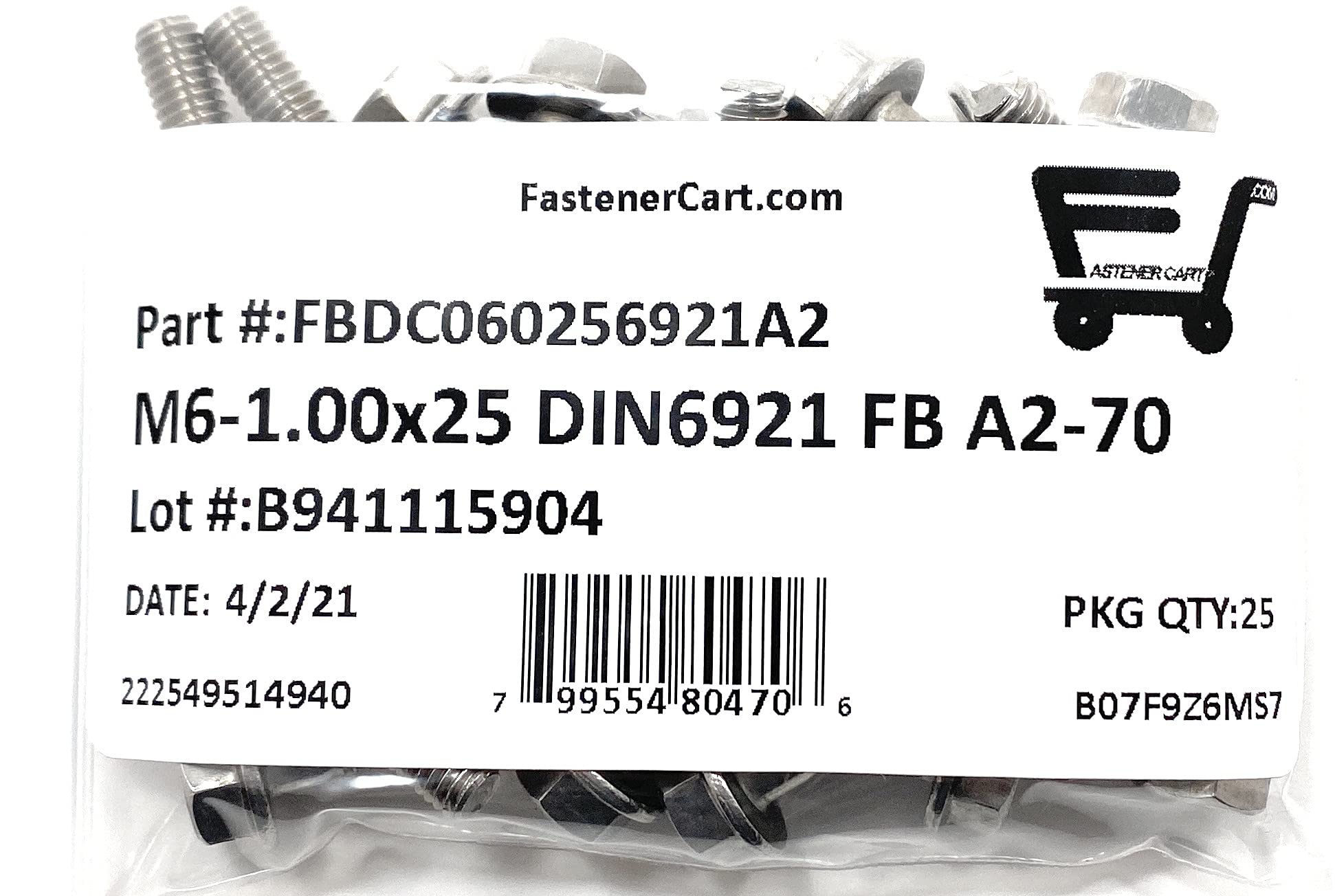 M6-1.00 x 25 Stainless Steel Flange Bolt DIN 6921 A2 Stainless Steel (25 Pieces) M6x25