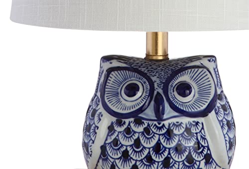 JONATHAN Y JYL3014A Justina 16" Ceramic Mini LED Table Lamp Cottage,Transitional for Bedroom, Living Room, Office, College Dorm, Coffee Table, Bookcase, Blue/White