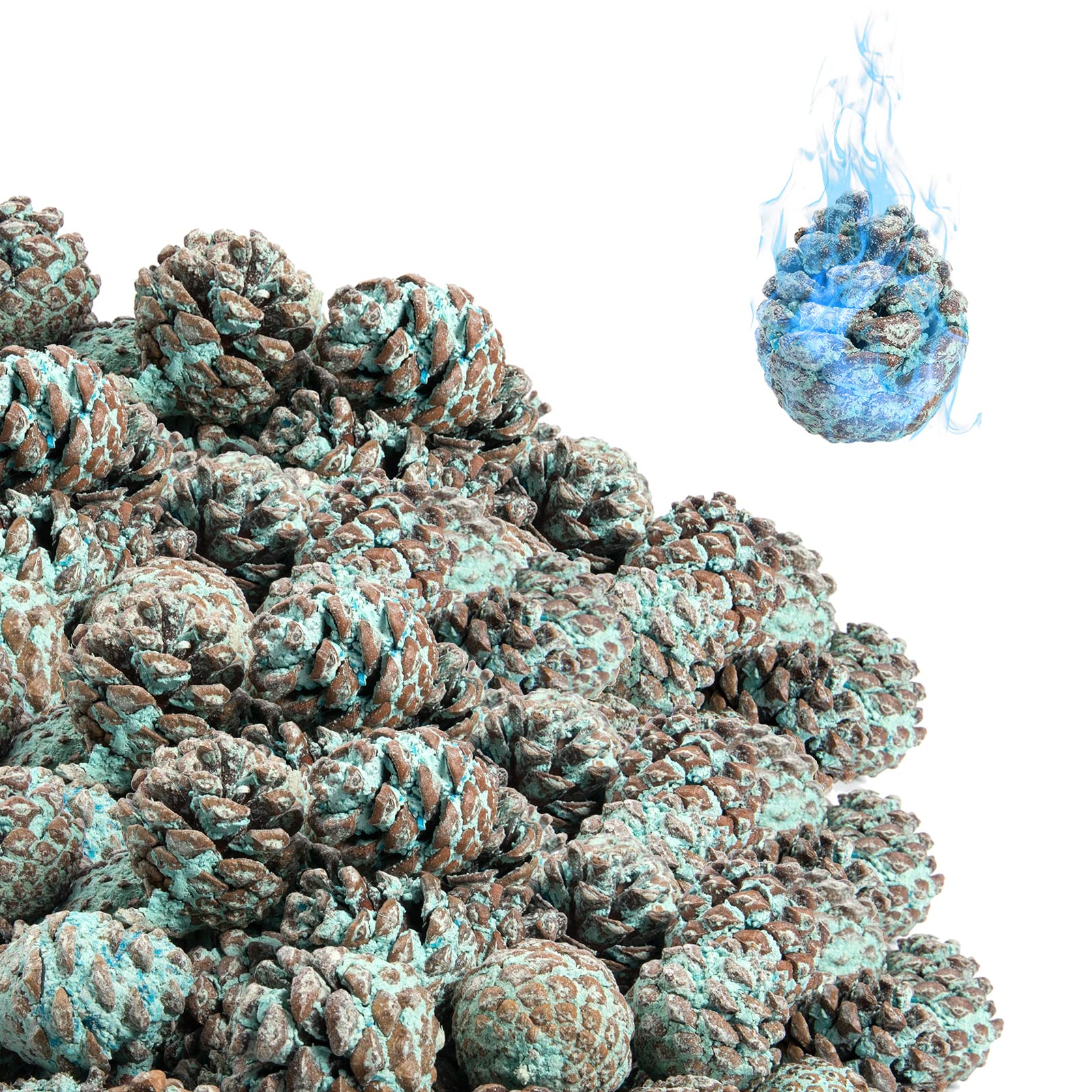 80 Pcs Flame Color Changing Pine Cones- Burning Fireplace Pinecones with Magical Blue-Green Flames for Fireplace Holidays Fire Pit Wood Stove Campfire Color Changing