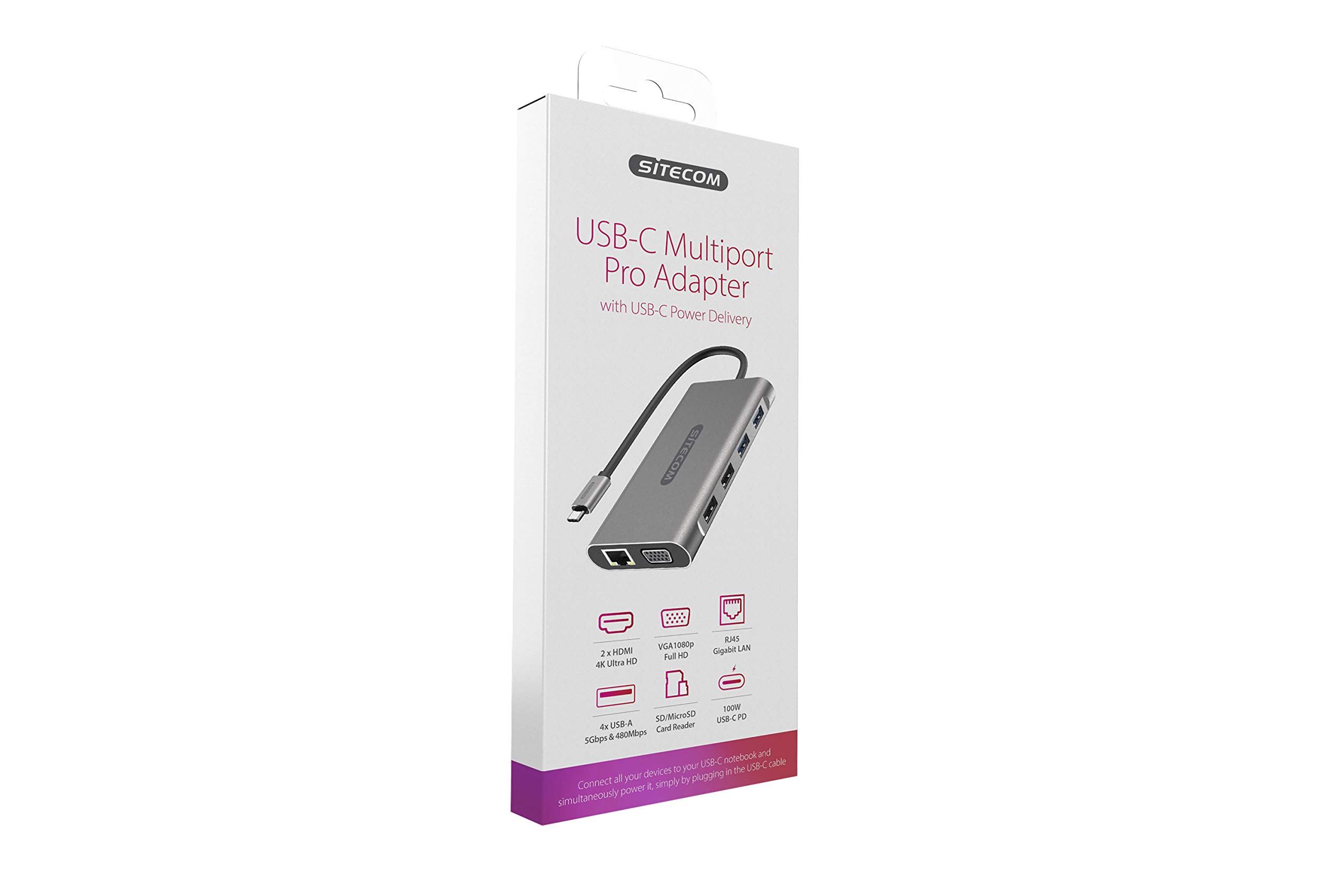 Sitecom CN-390 USB-C Multiport Pro Adapter | USB-C to 2X USB 3.1 + 2X USB 2.0 + 2X HDMI + 1x VGA + 1x Gigabit LAN + 1x SD/Micro-SD Card Reader