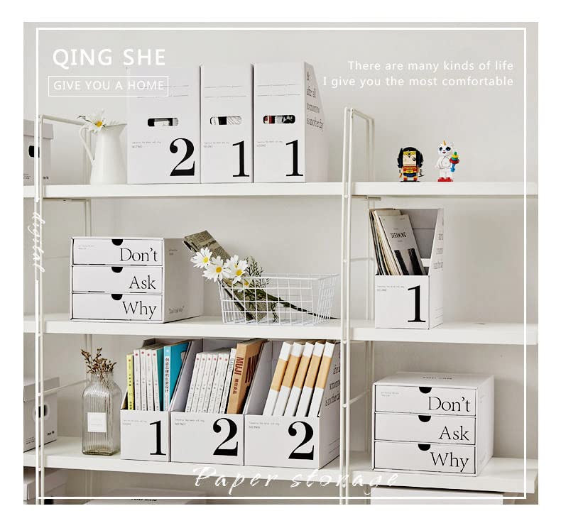 4 Pack Magazine File Holder Magazine Organizer, Magazine Storage Box, Large Volume Magazine File Organizer as Book Bins or Folder Holder for Desk (White) (7.48*9.65*11.42 inch/18.9*24.5*29 cm)