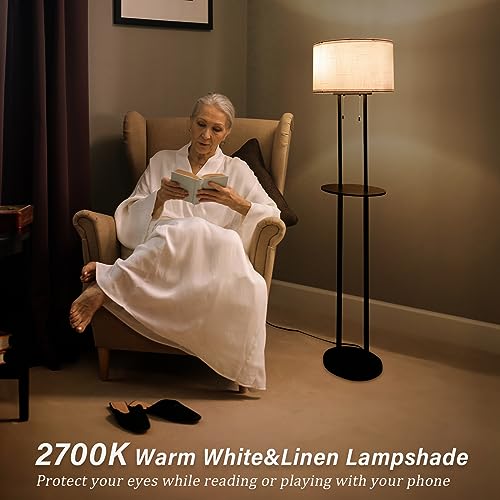 ArtCredit Modern LED Floor Lamp for Living Room, Bedroom and Home Office - 16 lb Weight Black Tall Standing Lamp with White Fabric Shade - Includes 2 LED Edison Bulbs - E26 Base - Simple Sleek Design