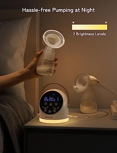 Besrey Double Electric Breast Pump: 200% EFFICIENT with Double Pump & Double Valve, 3 Modes 9 Levels, Memory Function, 10 Breastmilk Storage Bags & 21mm/24mm Flanges Breastfeeding Pump