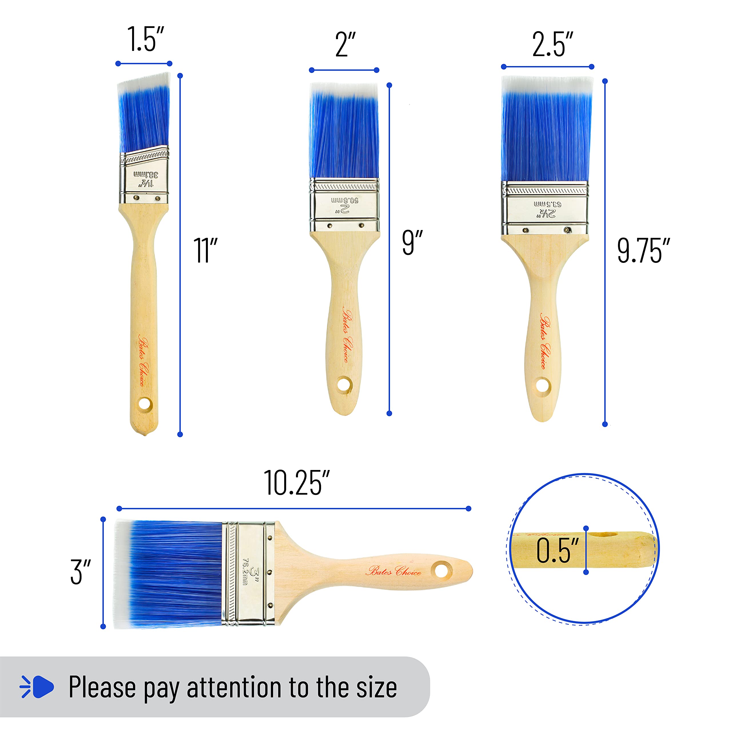 Bates Paint Brushes - 4 Pack, Wood Handle, Paint Brush, Paint Brushes Set, Professional Wall Brush Set, House Paint Brush, Trim Paint Brush, Sash Paint Brush