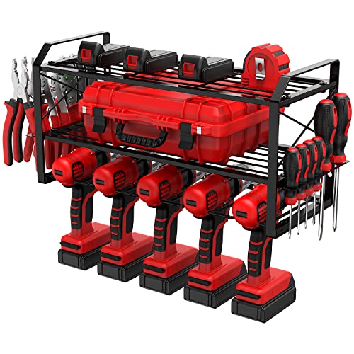 Keten Power Tool Organizer, Wall Mount Cordless Drill Holder, Thicken Tool Shelf & Tool Rack for Drill, Spanner, Screwdriver, Metal Tool, Suitable for Pegboard