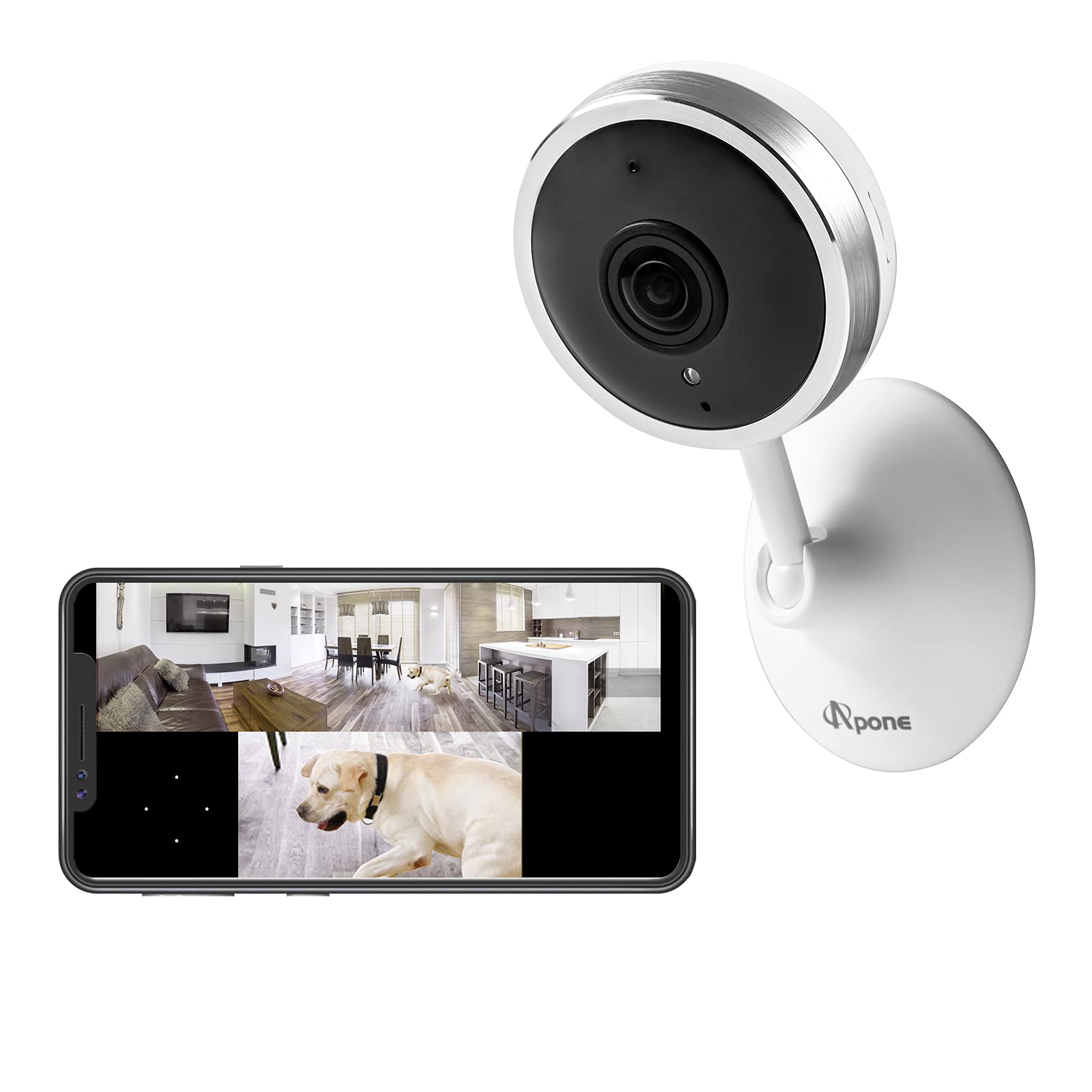 Apone 5MP IP Security Cameras Intdoor for Home Surveillance, Dual Screen Auto Tracking, Motion Detection, Tilt Baby Monitor Camera with 180-degree for Night Vision, Up to 128GB SD Card Supported
