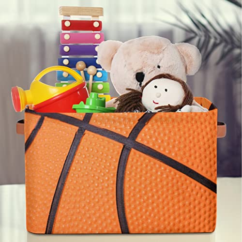 Basketball Rectangle Storage Basket with Handles Foldable Fabric Laundry Basket Storage Cubes for Toys Organizer, Closet, Shelf,2 PCS