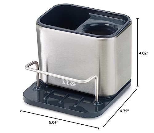 Joseph Joseph Surface Sink Caddy Stainless Steel Sponge Holder Organizer Tidy Drains Water for Kitchen, Small, Silver