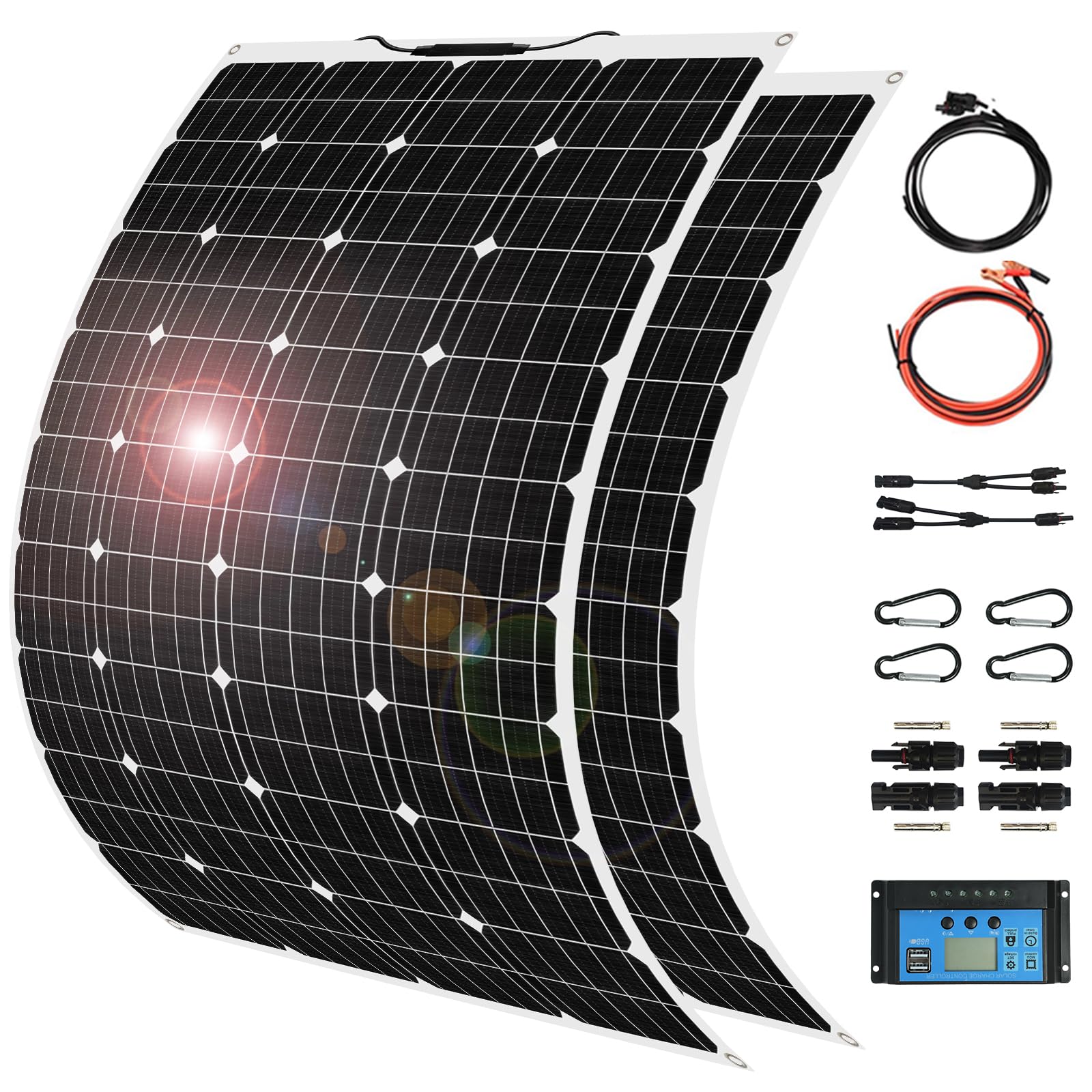 800WSolar Panels 2pcs 400W PET Flexible Solar Panels 18-36V Portable Monocrystalline with 50A Controller for Car Yacht Battery Boat…
